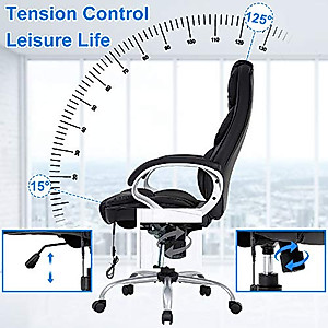 Ergonomic Home Office Chair Desk Chair Executive Chair High Back Leather Computer Chair with Arms Lumbar Support Headrest Massasge Height Adjustable Swivel Rolling Task Chair for Adult Women Men