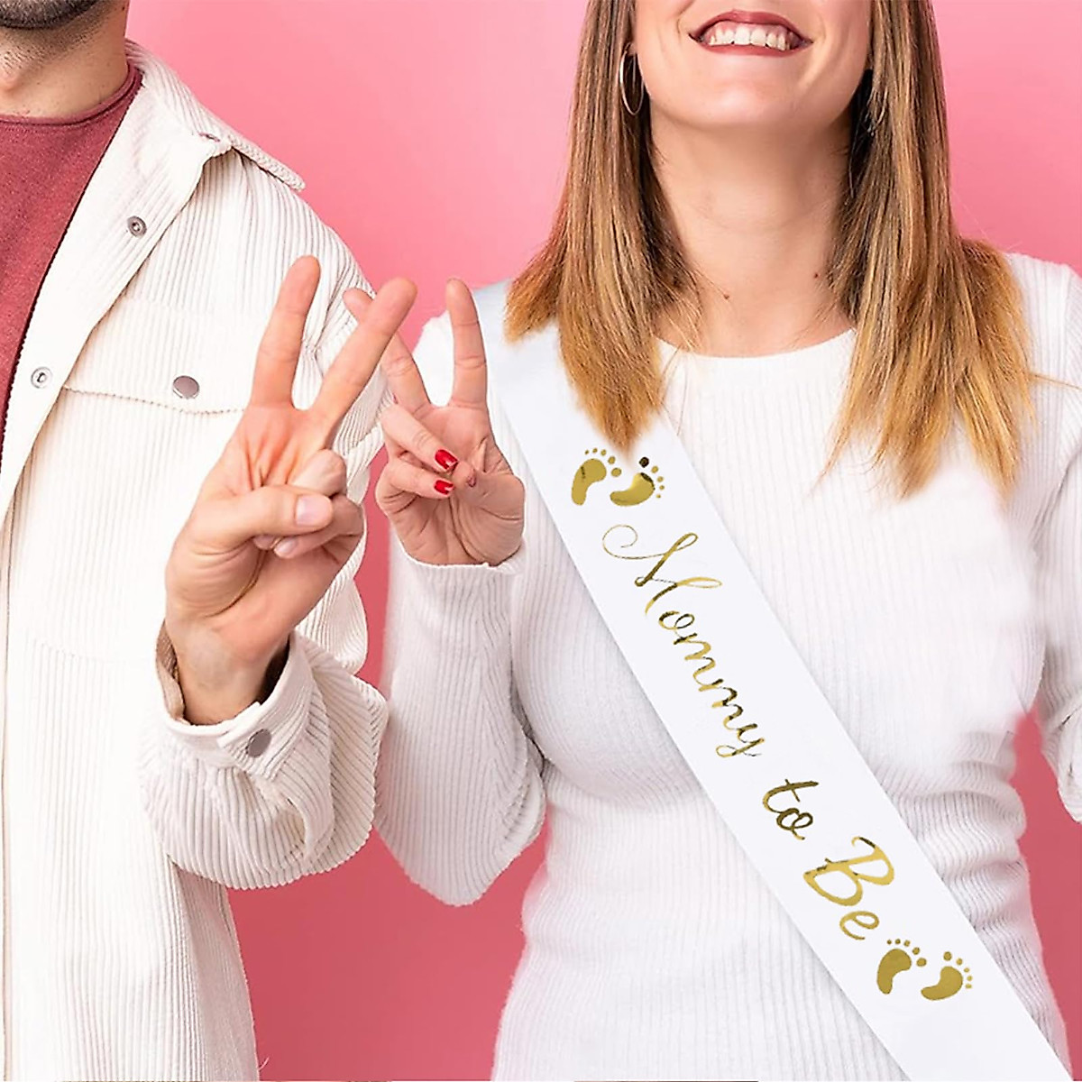 BLUPLE Mommy To Be White Satin Sash - Baby Shower Sash Decorations, Gender Reveal Party, Welcome Baby (1)