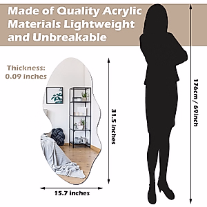 Qunclay Acrylic Irregular Mirror Wall Decor Asymmetrical Wall Mounted Acrylic Body Mirror with 6 Piece Snap Fasteners for Living Room Bathroom Bedroom Entryway Modern Decoration (Abstract Style)