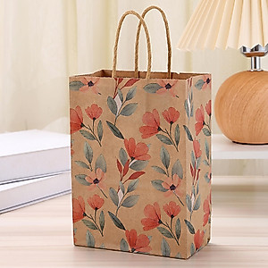 24pcs Floral Pattern Kraft Paper Bag Gift Bags with Handles for Party Favors, Mothers Day, Weddings, Birthday Celebration, Baby Shower,8.26×5.9×3.14inch