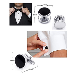 Zealmer 8pcs Tuxedo Shirts Studs and Cufflinks Set for Men Black