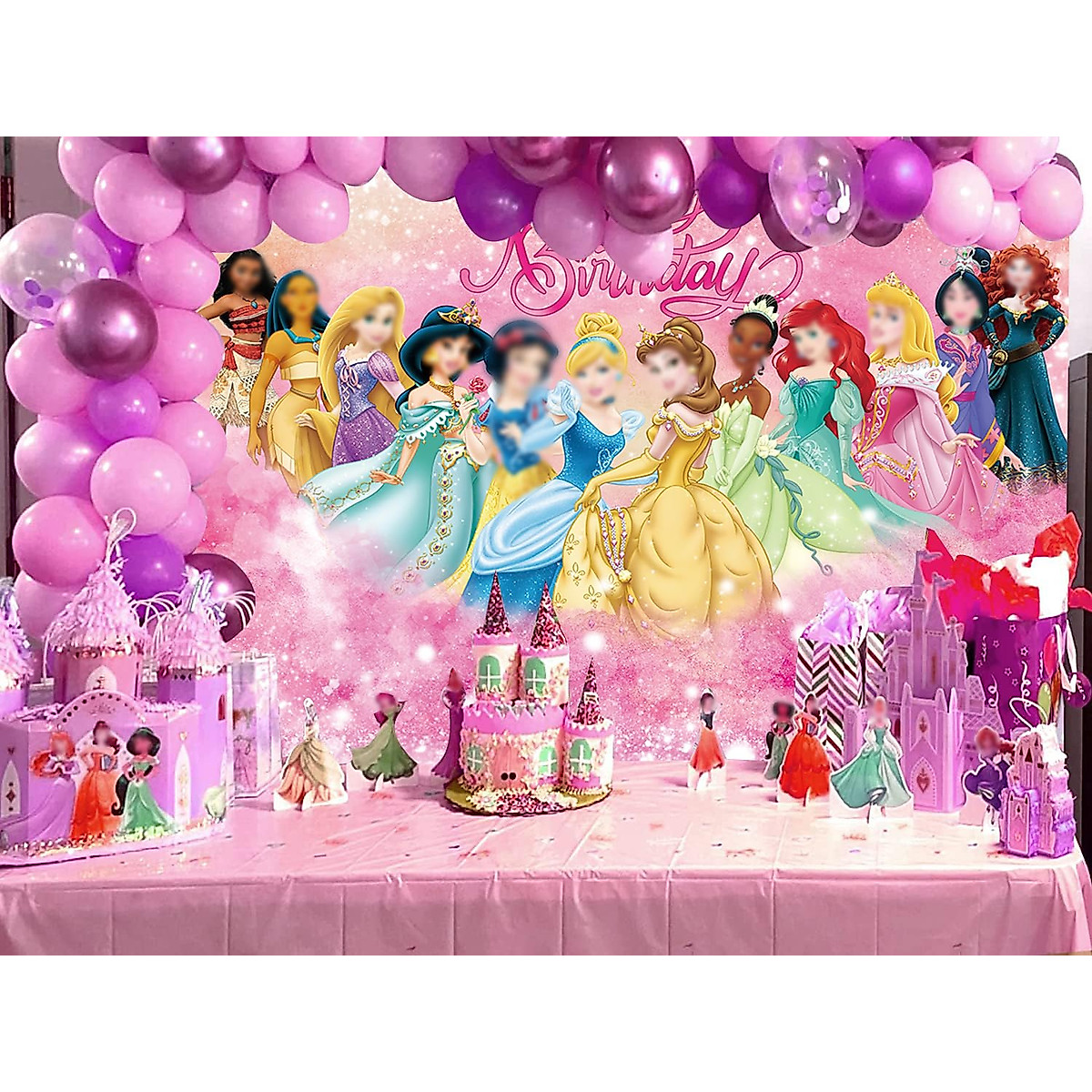 Pink Princess Backdrop Girls 1st 2nd Happy Birthday Party Backdrop Princess Fantasy Fairy Tale Party Photography Decoration Background 7x5ft