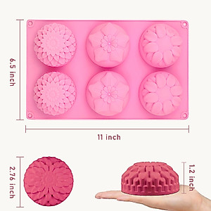 Silicone Soap Molds, Different Cavities Soap Mold with Different Shapes, Perfect for Soap Making, Handmade Cake Chocolate Desserts Biscuit Pudding Teacake Jelly （3 Pack - Flower）
