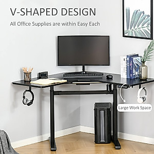 Vinsetto 65.75" Adjustable Height Standing Desk, V-Shaped Computer Desk Workstation for Home, Office, Black