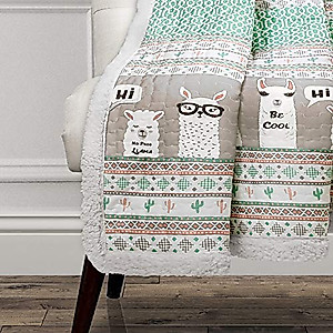 Lush Decor Llama Stripe Fuzzy Reversible Sherpa Throw Blanket, 60” x 50”, Turquoise & Pink