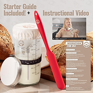 Sourdough Starter Jar Kit - 24 Oz Sourdough Starter Glass Jar with Date Marked Feeding Band, Thermometer, Silicone Scraper, Cloth Cover, and Metal Lid