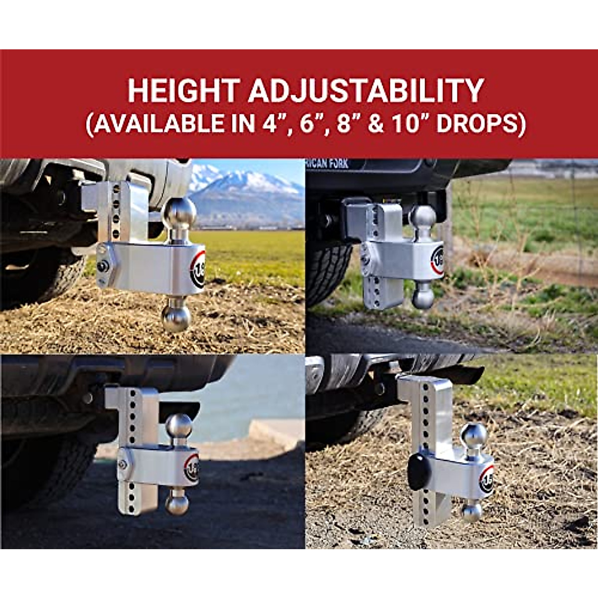 Weigh Safe Adjustable Trailer Hitch Ball Mount - 6" Adjustable Drop Hitch for 2" Receiver - Premium Heavy Duty Aluminum Trailer Tow Hitch w/ Stainless Steel Tow Balls (2" & 2 5/16") - 12,500 lbs GTW