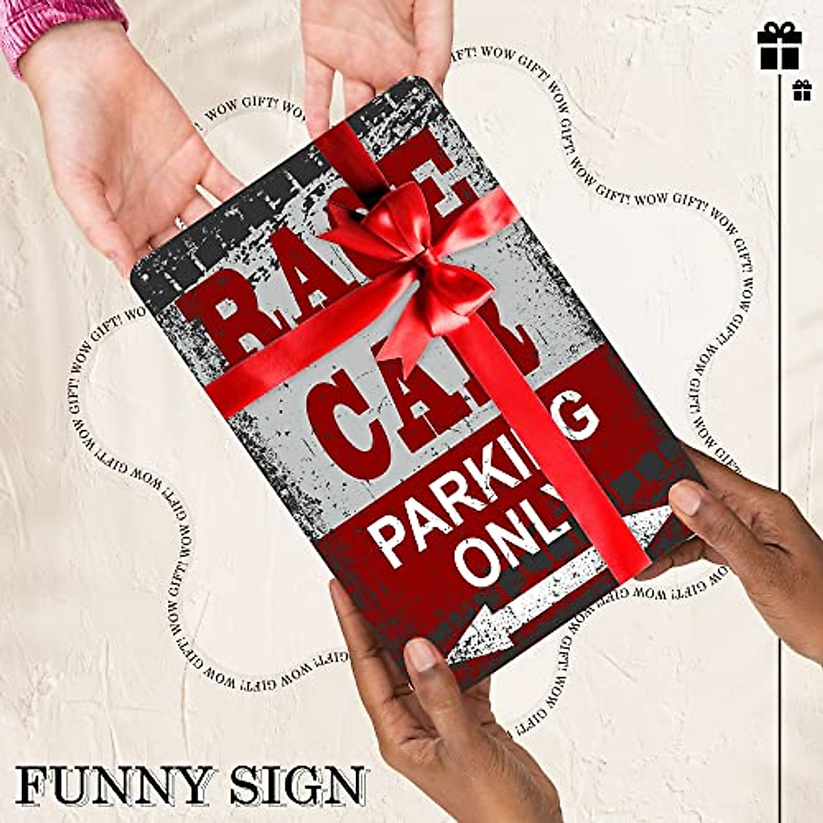 Race Car Room Decor For Boys - 8x12 Metal Tin Race Car Parking Only Sign - Car Themed Room Decor Gift - Garage, Man Cave, Bedroom Wall Decor