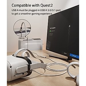 Syntech Link Cable 16 FT Compatible with Meta/Oculus Quest 3, Quest2, Link Cable 16FT Compatible with Meta/Oculus Quest 2 with Separate USB C Charging Port