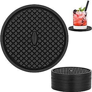 Coasters for Drinks, Silicone Coasters Set of 6, Cup Mat- Deep Tray - Non-Slip Base & Non-Stick, Heat Resistant Coasters for Prevents Furniture and Tabletop Damages