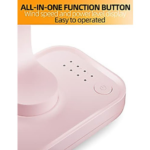 Viniper Portable Battery Fan, Rechargeable Desk Fan : 4 Speeds, 90° Rotation, Long Working Time, Portable USB Powered Personal Fan (Pink)