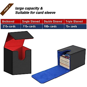 Venssu Card Deck Box,Vertical Card Deck Case,Card Storage,Commander deck box, Trading card box, Fit 115 Plus Sleeved Cards Compatible with board game MTG TCG CCG with dividers(Black＆Red)