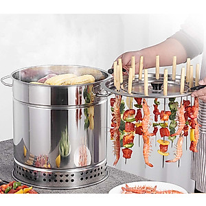 INLETTER Portable Vertical Charcoal Smoker Grill Barrel Grill with 28 Skewers, Outdoor Indoor Camping Smokeless Charcoal Barbecue Grill BBQ,L