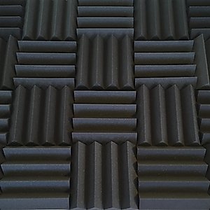 Soundproofing Acoustic Studio Foam - Bass Absorbing Wedge Style Panels 2 Pack 12in x 12in x 3 Inch Thick Tiles (Charcoal)