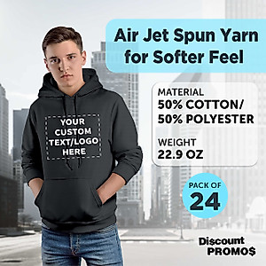 Custom Gildan Adult Hoodies for Men and Women, 24 Pack of Personalized Promotional Shirts with Customized Text or Logo, Comfortable Cotton Unisex Sweatshirt with Hood for Fall, Winter Weather - Black