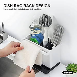 YOHOM Kitchen Sink Caddy Sponge Holder Organizer Brush Holder 2-in-1 Sinkware Caddy with Sink Drain Tray for Kitchen Dish Sponge Holder with 4 Adjustable Divider