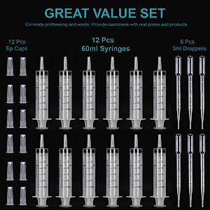 12Pack 60ml Syringe for Liquid - Large Plastic Syringes Without Needle for Jello Shots Food Thick Liquids and Irrigation Water, Lip Gloss Filling, Feeding Dogs Meds, Measuring ( 12 Pack 60 ml / cc )