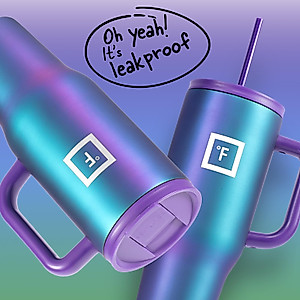 IRON °FLASK Co-Pilot Insulated Mug w/Straw & Flip Cap Lids - Cup Holder Bottle for Hot, Cold Drink - Leak-Proof - Water, Coffee Portable Travel Mug - Aurora, 32 Oz