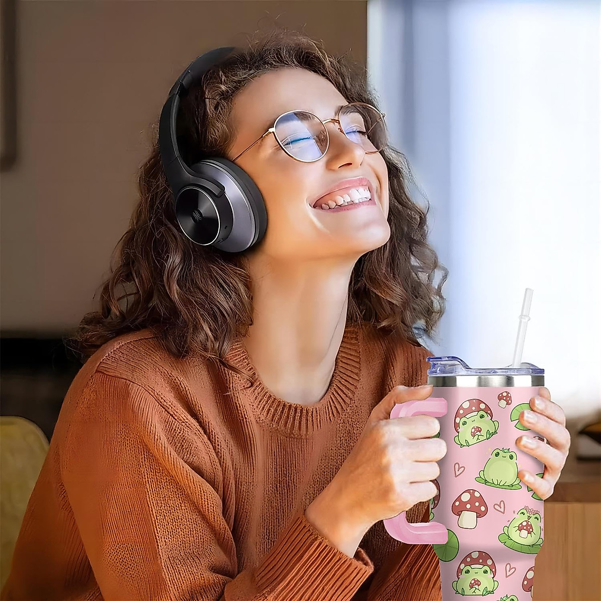 wxmbdzq 40 oz Frog Tumbler with Handle and Straw Lid,Leak Proof Travel Stainless Insulated Tumbler,Cup Holder Friendly,Perfect for Outdoor Travel Car and Sports