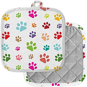 [Pack of 2] Pot Holders for Kitchen, Washable Heat Resistant Pot Holders, Hot Pads, Trivet for Cooking and Baking ( Colored Paw Prints )