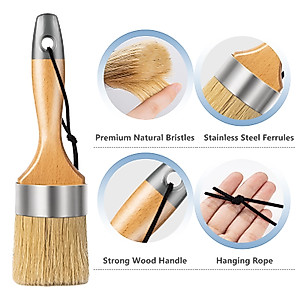 Mister Rui Chalk Paint Brush, Wax Paint Brush Set 3 Pack, Round Paint Brushes Use with All Paints, Natural Bristle Brushes for Painting or Waxing, Home Decor, DIY Art Crafts