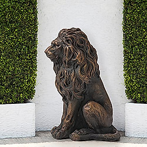 glitzhome Magnesium Oxide, Fibre Glass GH20387 Guardian Standing Lion Outdoor Statue, Bronze