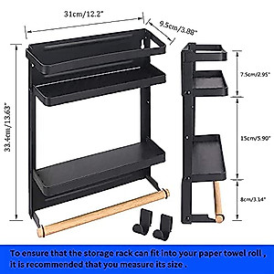 Magnetic Spice Rack,Magnetic Paper Towel Holder Super Magnetic Shelf Spice Rack Spice Organizer for Kitchen Organization and Storage Kitchen Storage Magnetic Spice Rack for Refrigerator Black