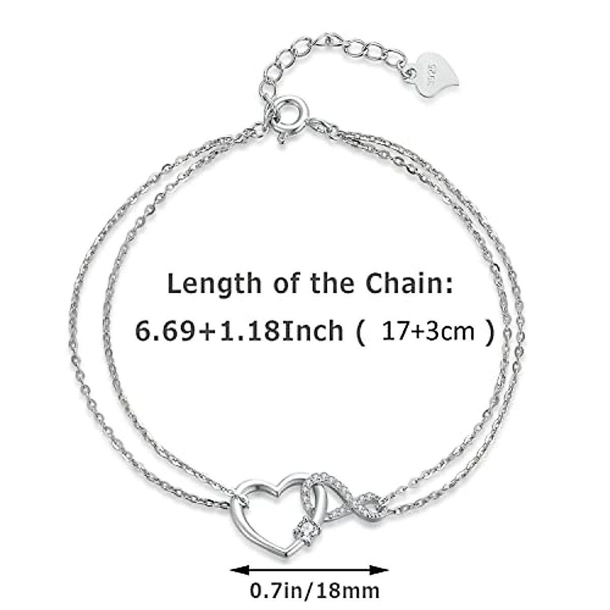 immobird Infinity Love Heart Bracelets for Women 925 Sterling Silver Adjustable Bracelets Cute Charm Bracelets Gifts for Mom Wife Lover