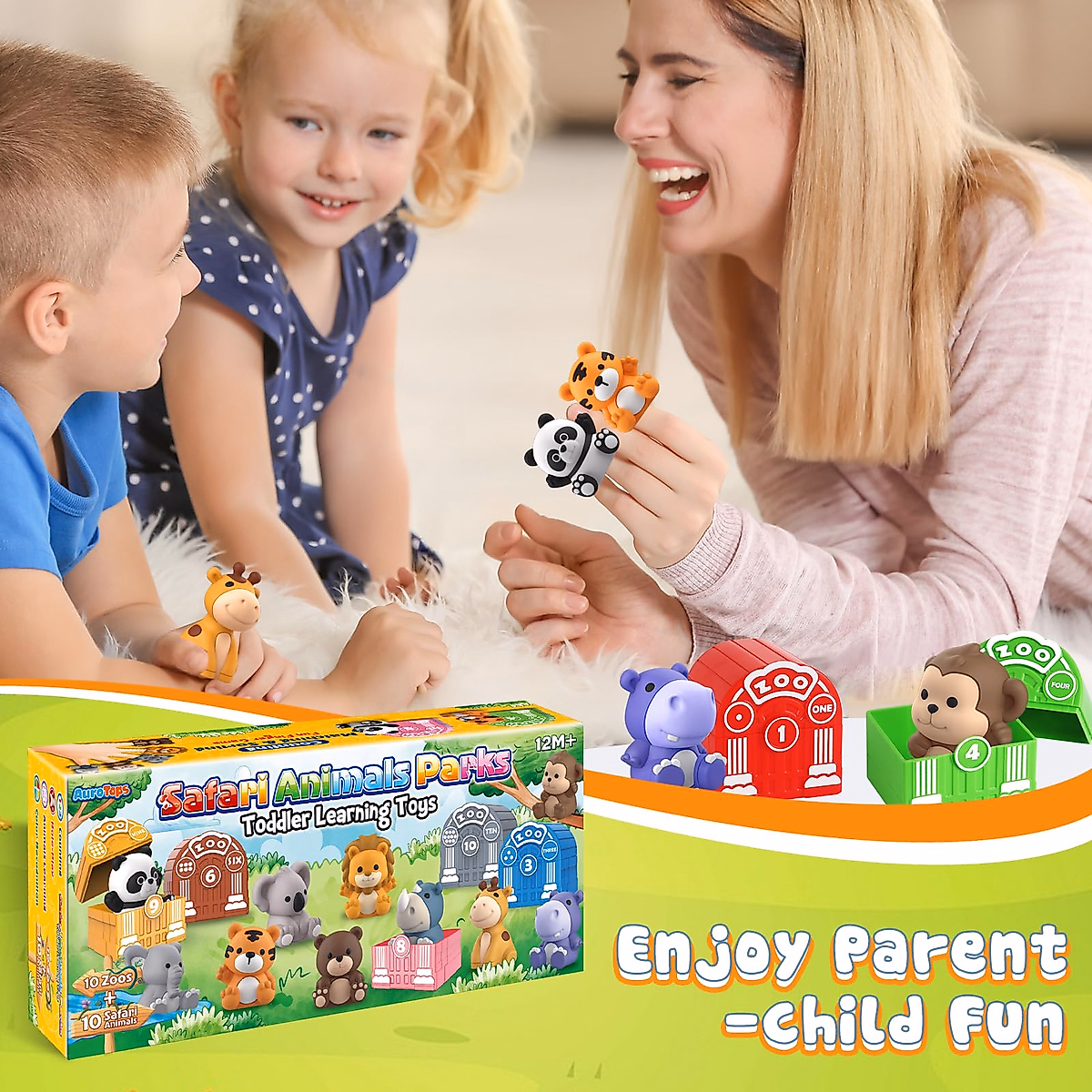 Toddler Toy for 1 2 3+ Years Old, Learning Toy for Toddlers with 20PCS Safari Animal Toy, Montessori Educational Toy for Kids, Easter Gift Toy with 10 Animals &10 Houses for Babies Boys Girls