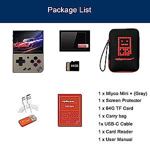 Miyoo Mini Plus Handheld Game Console 3.5 inch Classic System Retro Video Games Consoles Portable Rechargeable Hand Held 64G with Case (Gray)