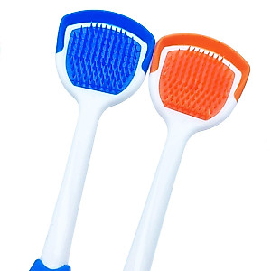 Tongue Brush, Tongue Scraper, Tongue Cleaner Helps Fight Bad Breath, 2 Tongue Scrapers, 2 Pack (Blue & Orange)