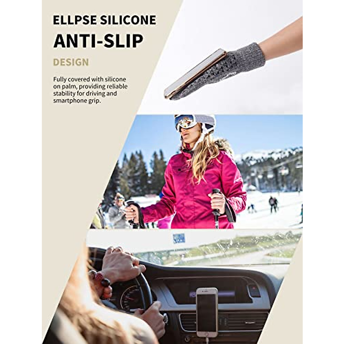 Gaoport Winter Knit Gloves Touchscreen fingers Anti-Slip Warm Elastic Texting Smart Phone Gloves for Women and Men