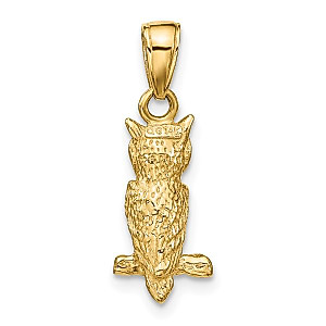 IceCarats 14K Yellow Gold Owl Symbol of Wisdom Bird Necklace Pendant Charm Only
