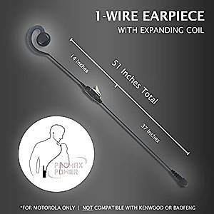 ProMaxPower 1-Wire C-Shape Swivel Earpiece Headset with PTT Button Mic for Motorola Two-Way Radio Walkie Talkies Mag One BPR40 CP100, CP200D, CLS1110, CLS1410, EP450, GP308, RDM2070D, RMU2040, RMU2080