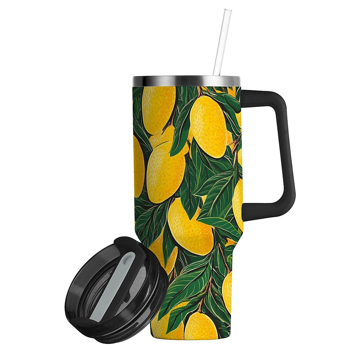 Selerdon 40 oz Tumbler Mangos with Handle and Straw Lid Vacuum Stainless Steel Insulated Water Bottle Travel Mug Car Cup Holder Friendly BPA Free for Gym Travel Office