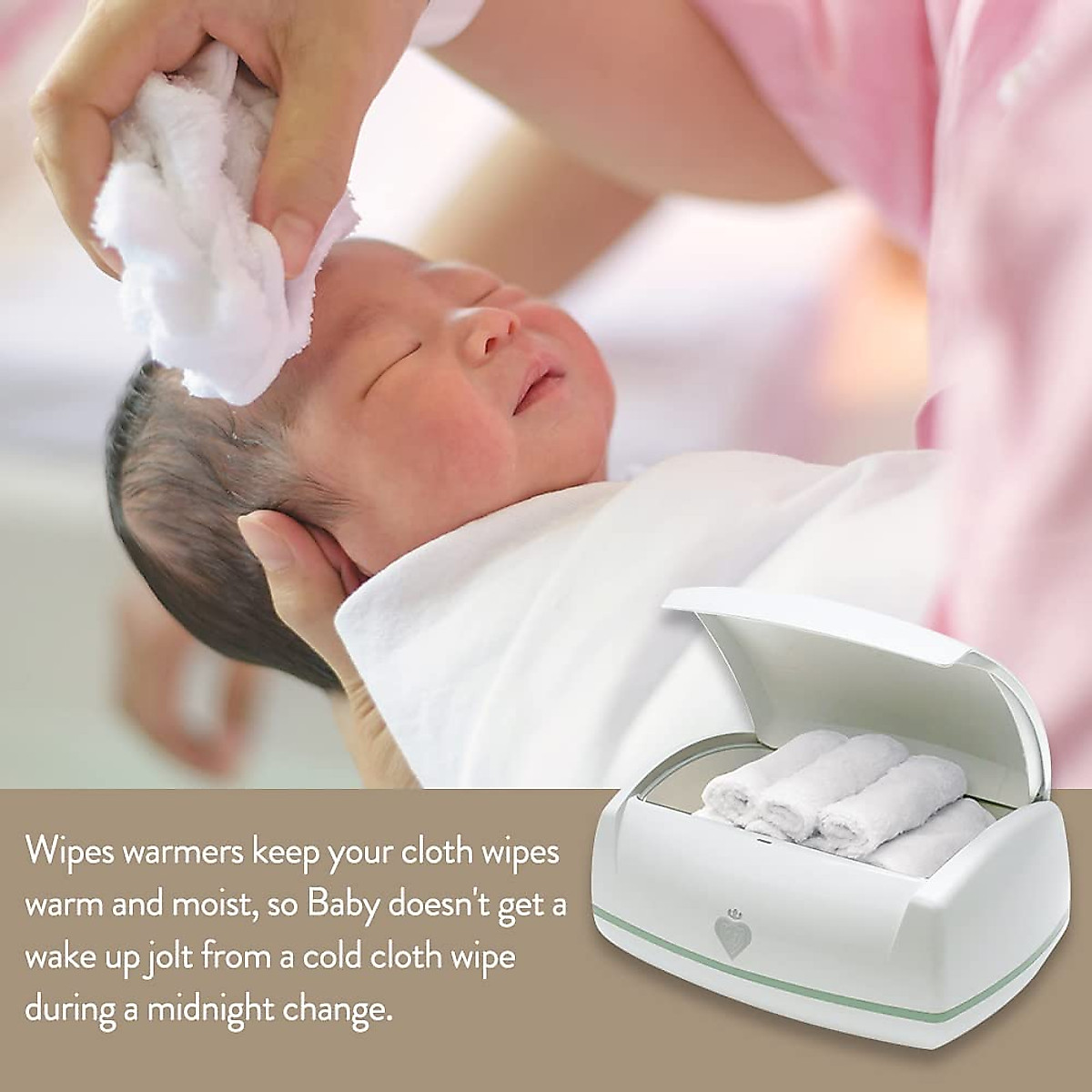 Prince Lionheart Warmies Wipes Warmer Designed for Reusable Cloth Wipes | Soft Glow Nighlight | Includes 1 everFRESH Pillow and 4 Warmies Cloth Wipes