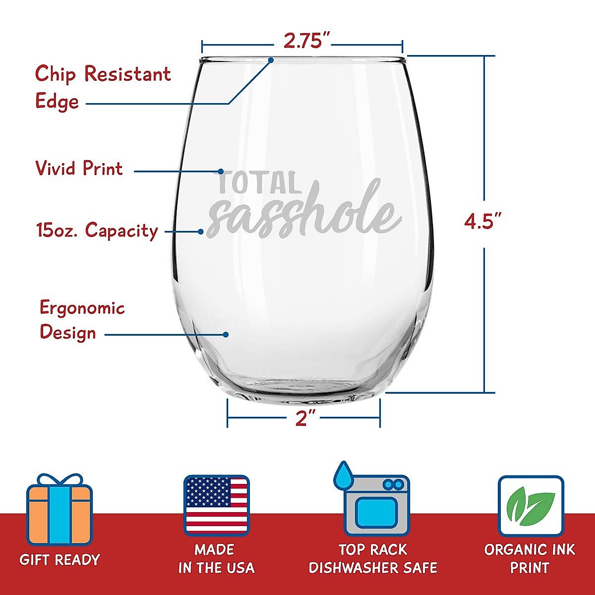 Set of 4 Crude & Rude Funny Wine Glasses (15 oz)- Novelty Glassware Gifts for Women- Hilarious Party, Event, Hosting Fun- Wine Lover Glass w/Funny Sayings- Birthday Wine Gift for Friends- Made in USA