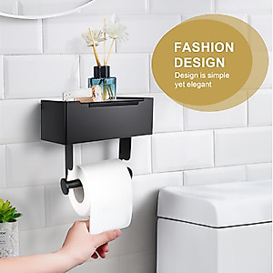 Beileqi Matte Black Toilet Paper Storage Holder with Shelf for Wet Wipes, Sanitary Tampon, Trash Bags, Bathroom Wipes Holder Accessory Space Saver and Organizer