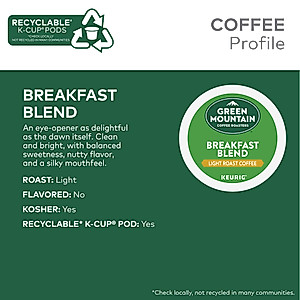 Green Mountain Coffee Roasters Breakfast Blend Single-Serve Keurig K-Cup Pods, Light Roast Coffee, 24 Count (Pack of 4)
