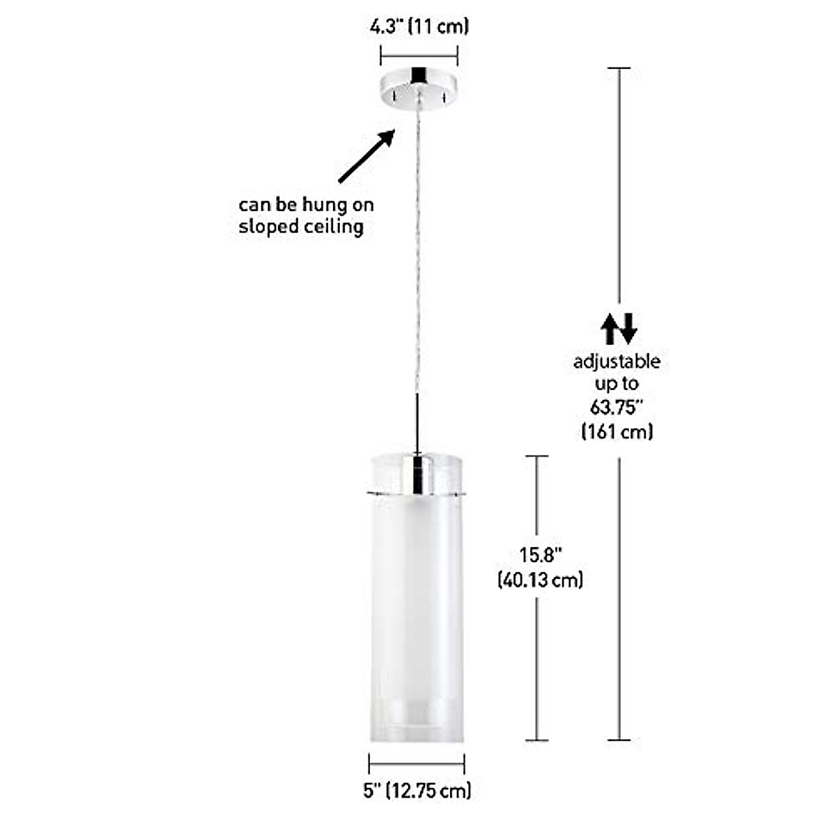 Globe Electric 64023 1-Light Pendant, Polished Chrome Finish, Clear Glass Shade with Frosted Glass Insert, E26 Base Socket, Pendant Light Fixture, Adjustable Height, Light Fixture Ceiling Hanging