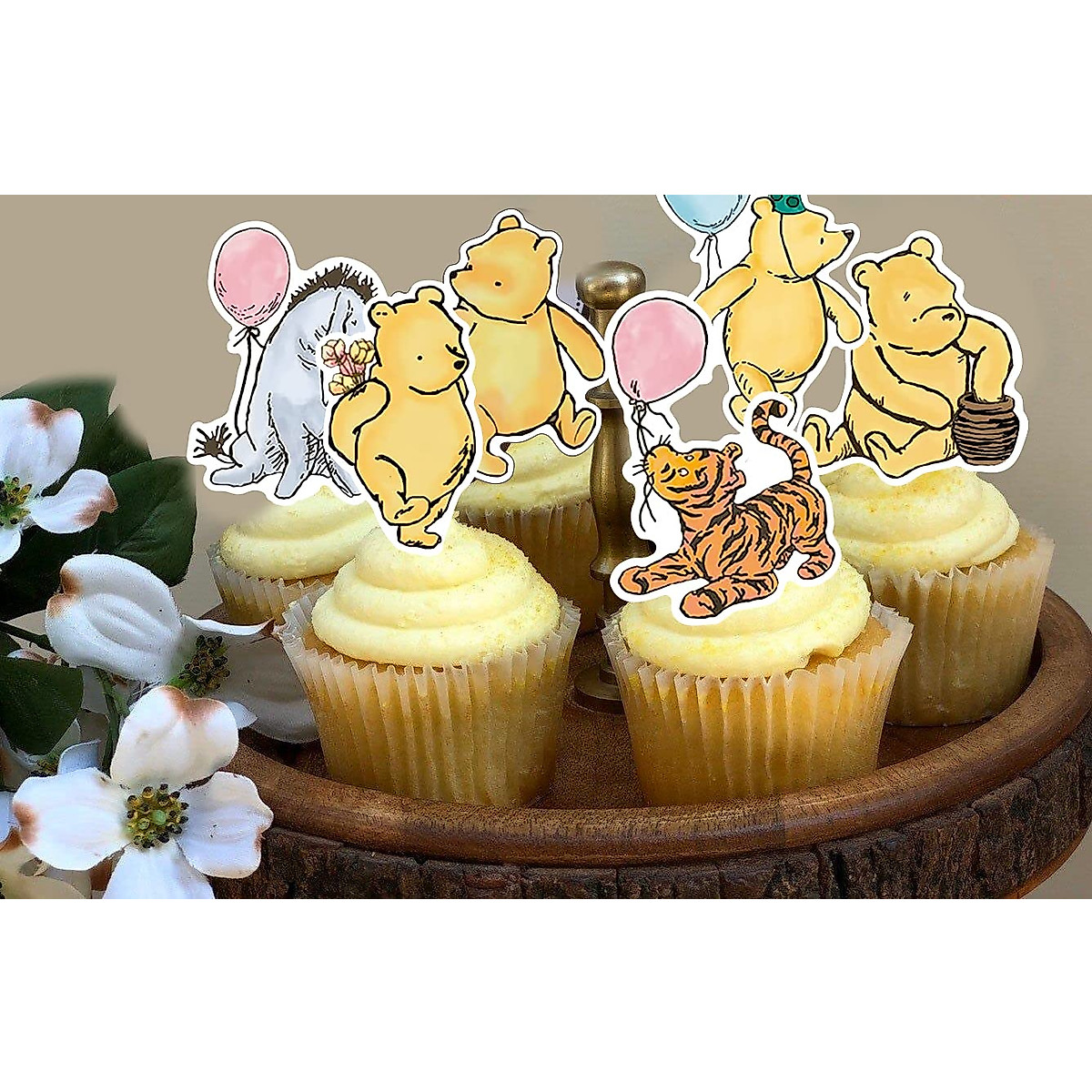 48 Pcs Winnie Cupcake Toppers For Baby Shower Classic Cake Topper Perfect Boys Girls First Birthday Party Supplies Favors