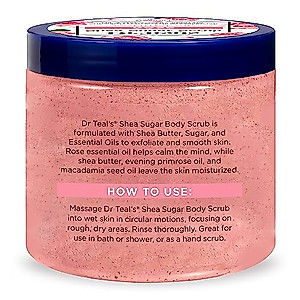 Dr Teal's Shea Sugar Body Scrub, Rose with Essential Oil, 19 oz (Pack of 3) (Packaging May Vary)