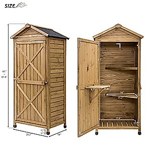 Lifeand 5.1ft×2.1ft Outdoor Wooden Storage Sheds,Tool Organizer Storage Cabinet with Waterproof Asphalt Roof, Fir Wood Lockers with Workstation,Natural