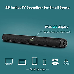 Wohome Soundbar for TV - 28-Inch Sound Bar with HDMI-ARC, Bluetooth, LED Display, Optical, USB, and AUX Inputs - 80W, 4 Speakers, Surround Sound Home Theater System