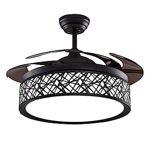 Fandian 42In Modern Ceiling Fan with Lights Remote Control Chandelier Lighting Fixtures Silent Retractable Blades, 3 Light Colors, Black Bird Nest Fandelier for Living Room, Bedroom