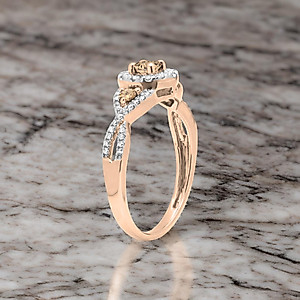Dazzlingrock Collection 0.60 Carat (ctw) 10K Champagne & White Diamond 3 Stone Bridal Engagement Ring, Rose Gold, Size 7