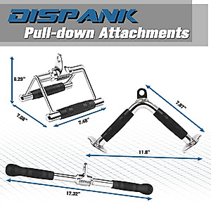 DISPANK Cable Machine Attachments Pull Down Attachments Set, LAT Pull Down Accessaries, Tricep Rope, V-Shaped Bar, Rotating Straight Bar and Double D Row Handle Rotating