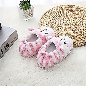 Enteer Baby Girls' Bear House Slippers with Non-Slip Rubber Sole Pink US 5-6