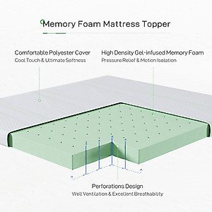 Novilla Memory Foam Mattress Topper Queen, Medium Firm Foam Mattress Topper Queen, 3 Inch Memory Foam Mattress Topper with Removable Cover, Cooling Gel Infused for Pressure Relief & Cooling Sleep
