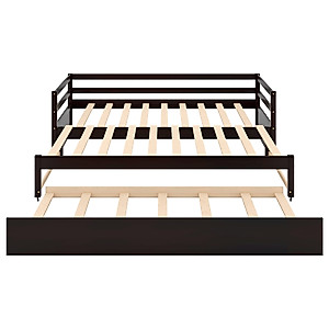 Bellemave Twin Daybed with Trundle, Espresso, Wood Extendable Day Bed Frame, Modern Furniture for Girls Boys Teens
